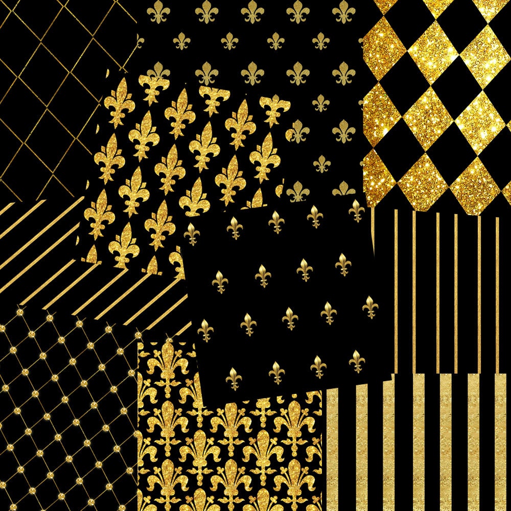Fleur De Lis Digital Papers 12"x12" Black and Gold Photo Backdrops ...