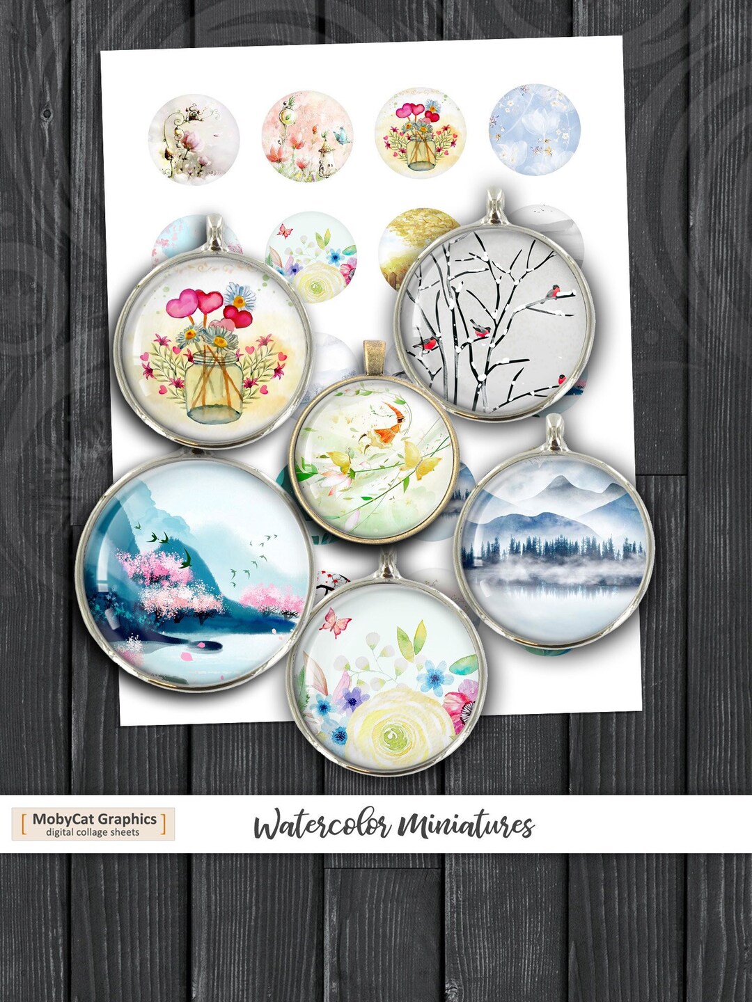 Watercolor Miniature Moments 20mm 25mm 30mm 1 Inch 1.5 Inch Printable ...