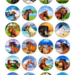 Horses Circle Printable Images 1 30mm 1.5 for - Etsy