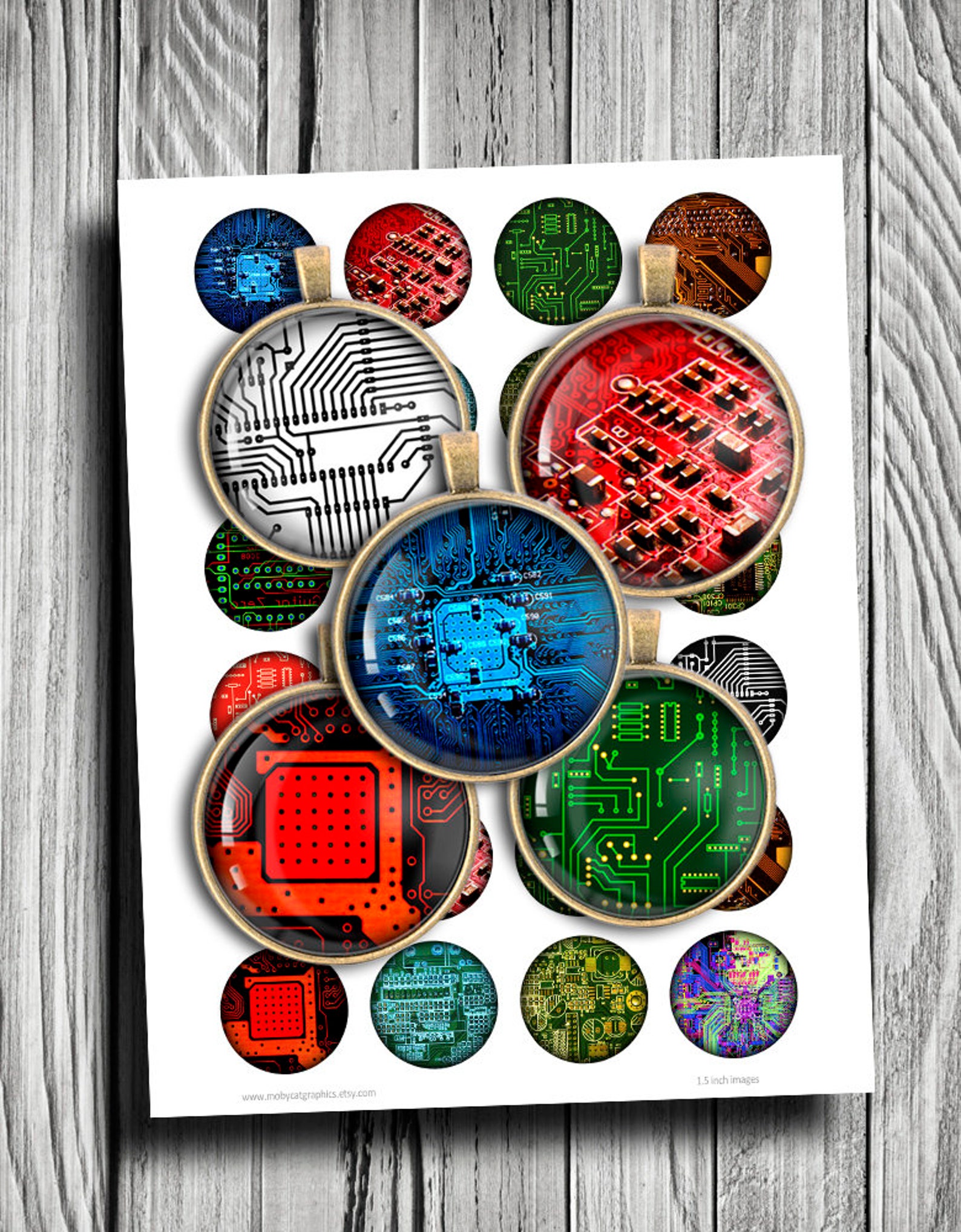 Circuit Board Digital Collage Sheet 0.5 Inch 12mm, 14mm, 16mm Circle ...