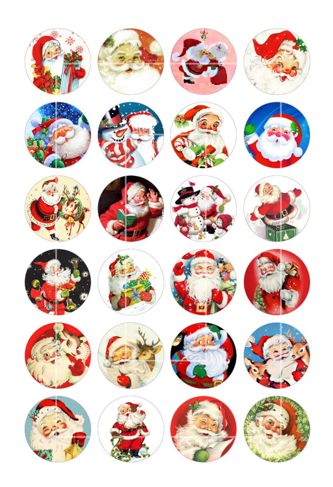Santa Claus Printable Round Images for Scrapbooking Bottle - Etsy