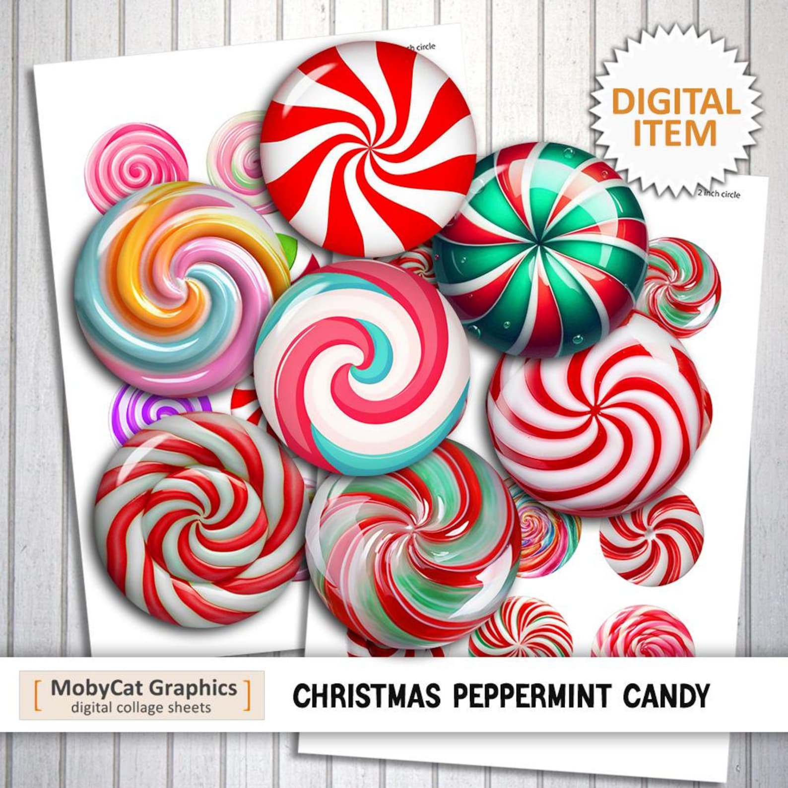 Christmas Peppermint Candy Digital Collage Sheet 40mm, 30mm, 2 Inch, 1. ...