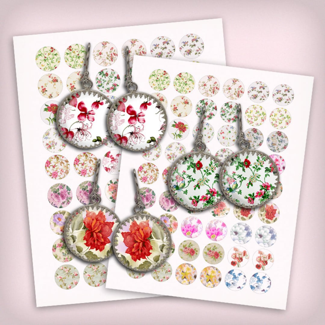 Floral Pattern Digital Collage Sheet, Round Images (digital Download ...