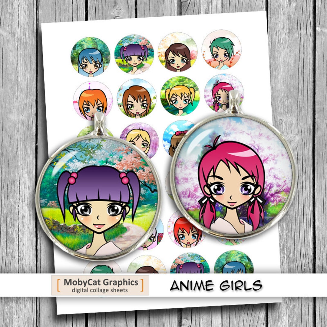 Anime Manga Girls 1 Inch 25mm 30mm 1.5 Inch Printable Circles for ...