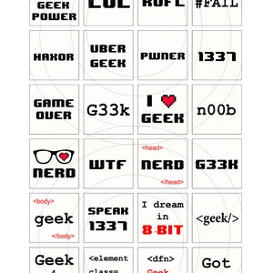 Digital Collage Sheet - Geek Wording Square Images 1.5 Inch & 1 Inch ...