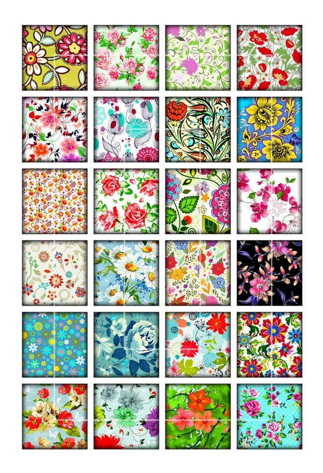 Floral Patterns Square Digital Collage Sheet 1x1" 1.5x1.5" Square ...