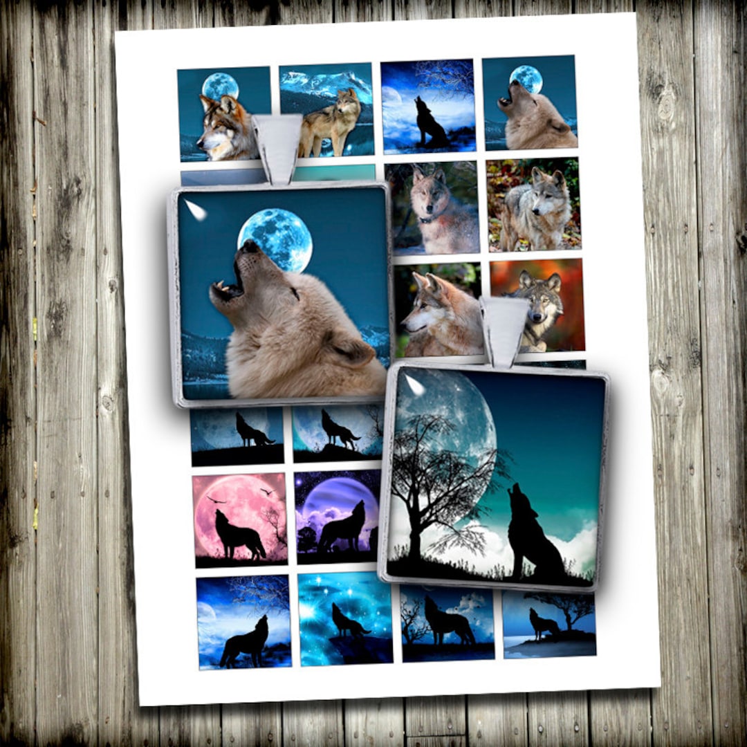 Wolves Square Images - Instant Download 1.5x1.5 Inch 1x1 Inch Printable ...