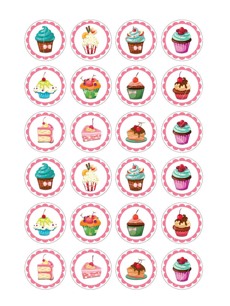 Cute Cupcakes Round Images 1.313 Inch 1.5 Inch 1 Inch for - Etsy
