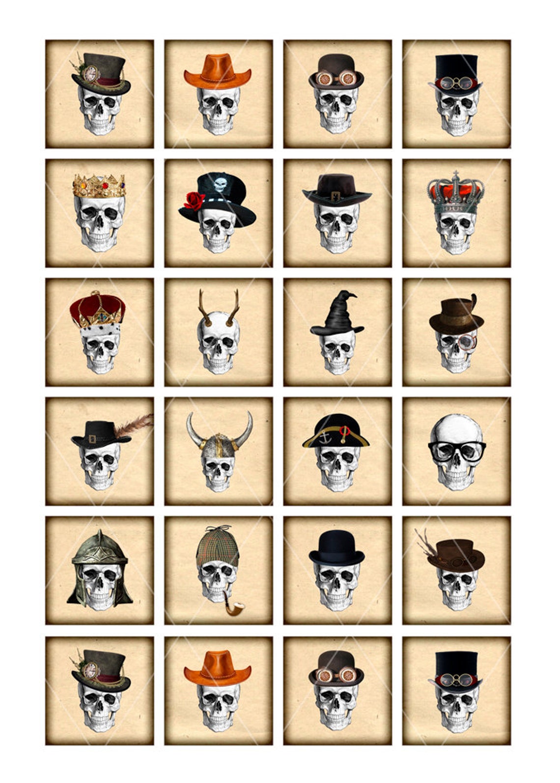 Skulls Square Images - Digital Collage Sheets 1x1 Inch and 1.5x1.5 Inch ...