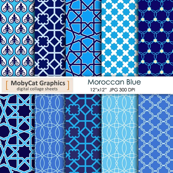 Moroccan Blue Digital Papers 12x12 Photo Backdrops | Etsy