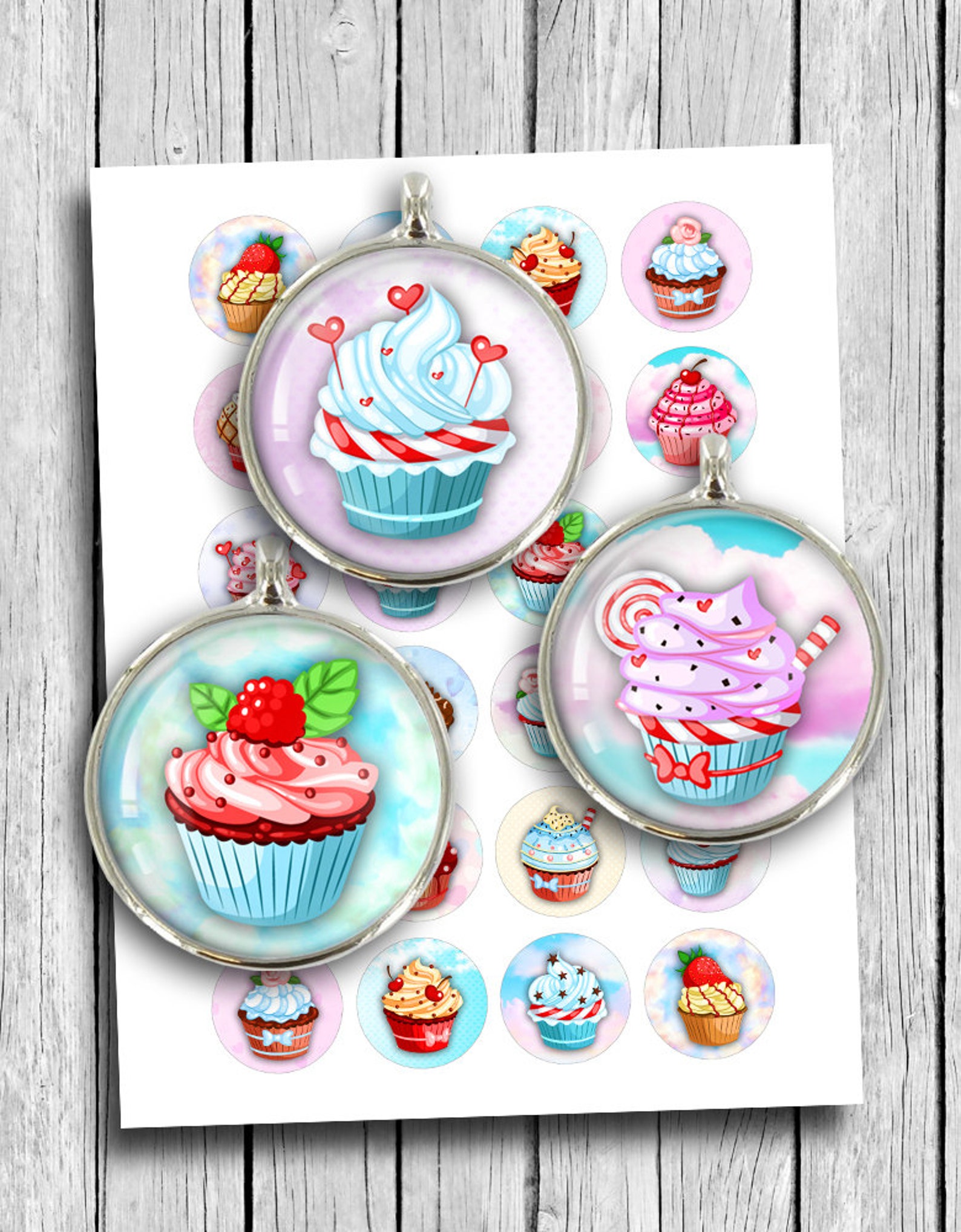 Yummy Cupcakes Digital Collage Sheet 1 Inch 20mm 25mm 30mm 1.5 Inch ...