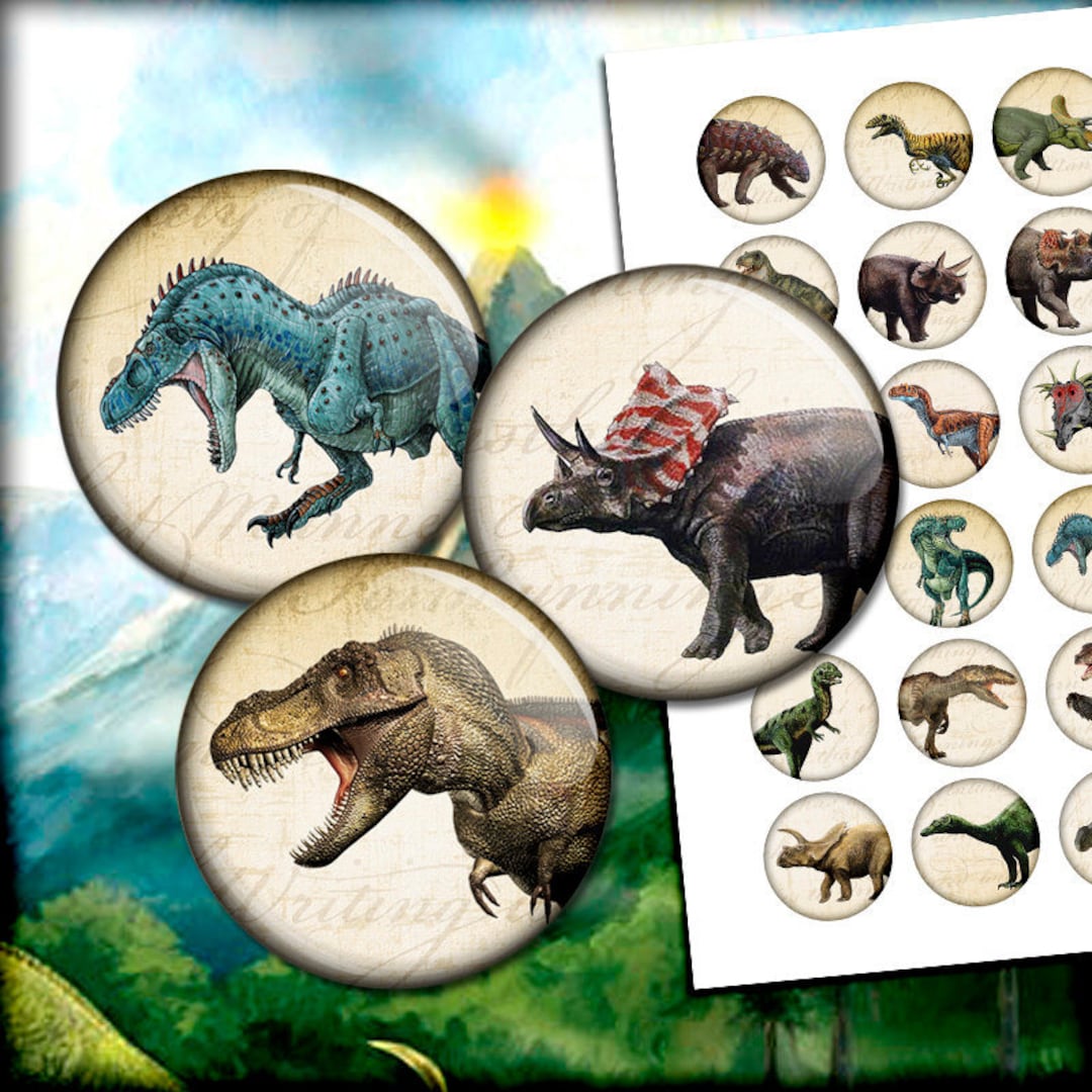 Dinosaurs Circle Images 20mm 18mm 16mm 12mm 10mm Printable Images for ...