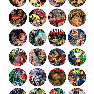 Horror Comics Circle Printable Images 1.313 Inch, 1 Inch, 30mm, 1.5 ...