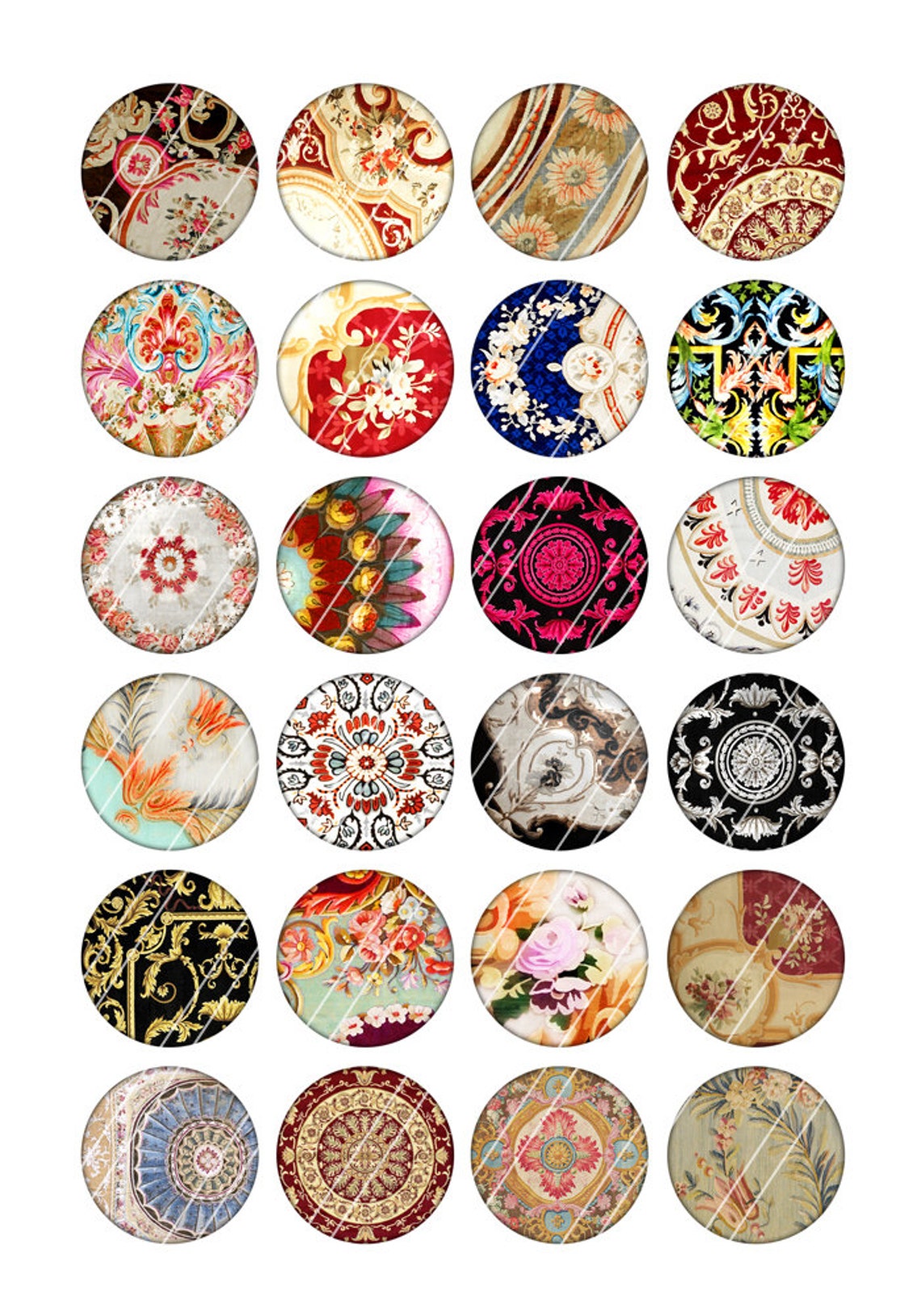 Antique French Designs Round Printable mirror images 12mm 14mm | Etsy