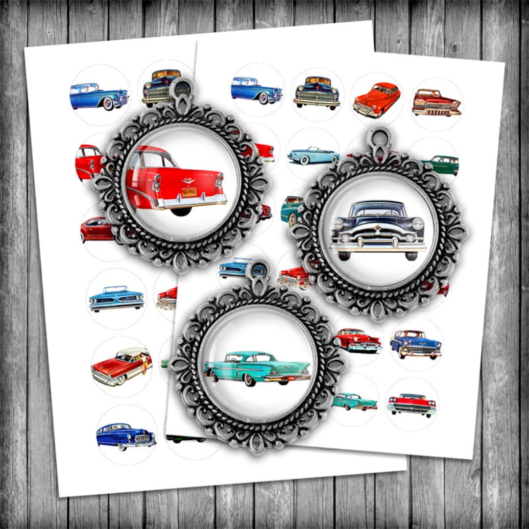 Vintage Cars Digital Collage Sheets Printable Circle Images 20mm 18mm ...