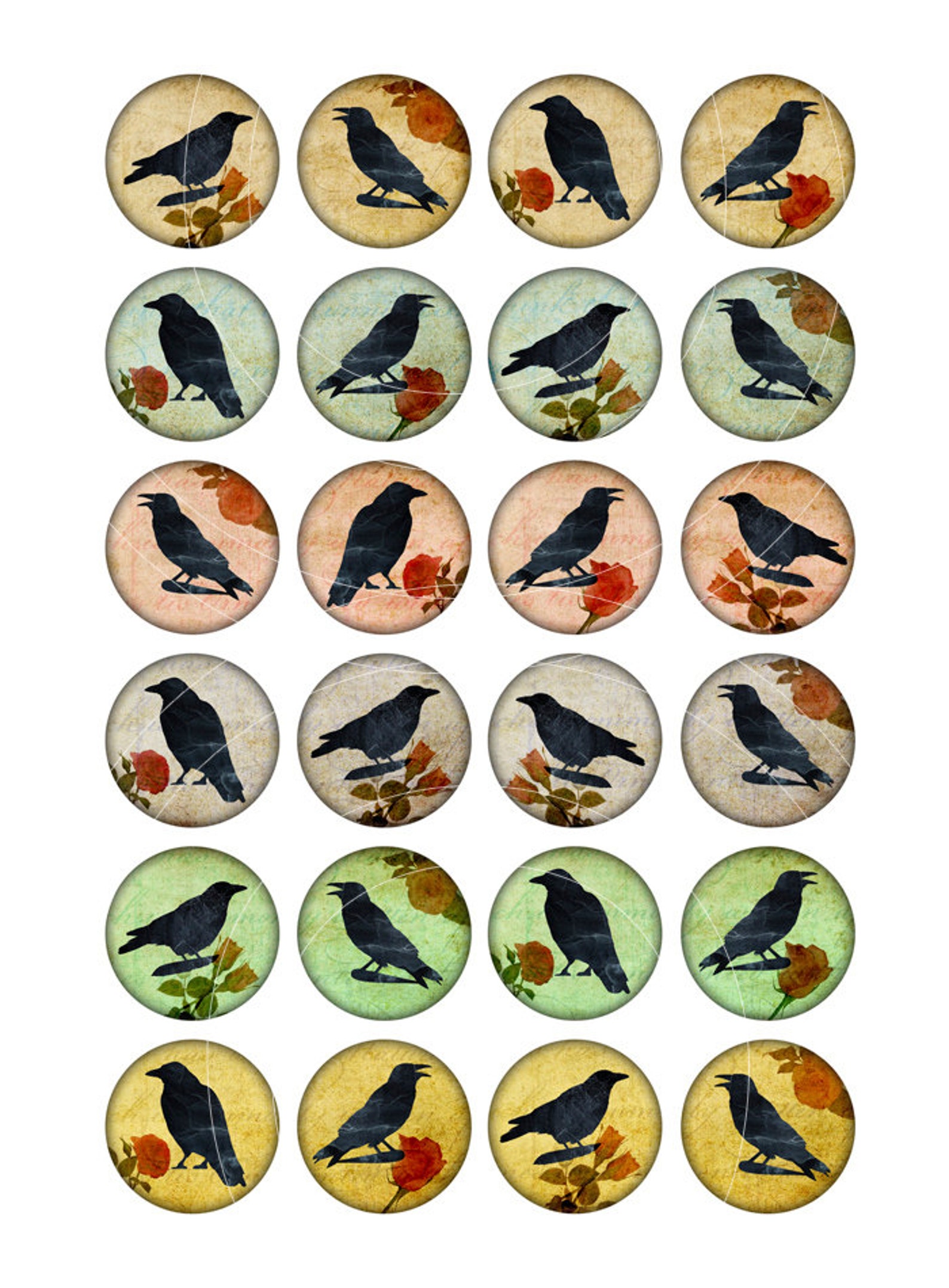 Black Raven Digital Collage Sheets 1 Inch 1.5 Inch 35mm | Etsy