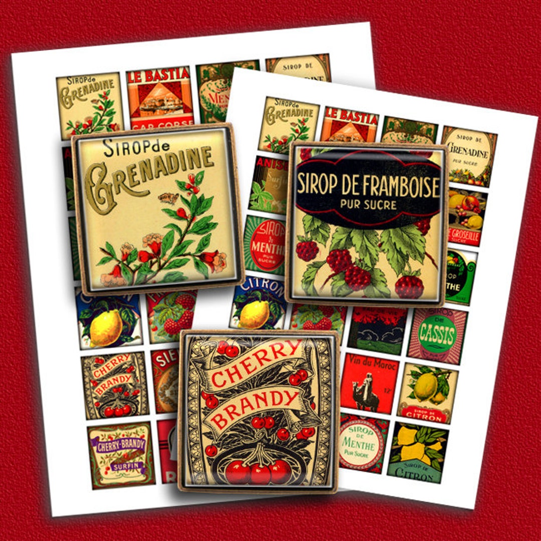 Vintage Labels - Digital Collage Sheet 1.5 Inch, 1 Inch Square Images ...