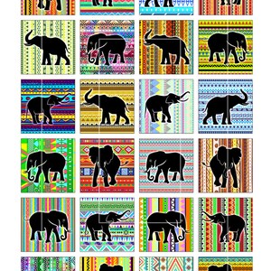 Elephant Silhouettes Square Images 1x1" 1.5x1.5" Elephant Printable ...