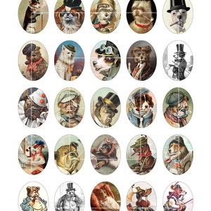 Victorian Dogs in Clothes 30x40 22x30 18x25 13x18 Oval Digital Cabochon ...
