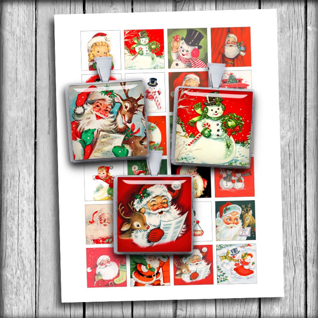 Vintage Christmas Square Images 2x2 Inch 1x1 Inch 1.5" for Jewelry ...