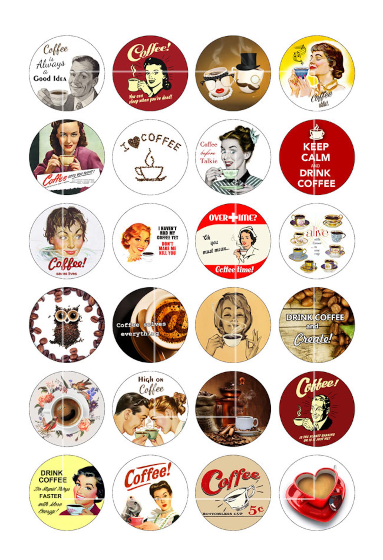 Printable "coffee Circles" 12mm 14mm 16mm 20mm 1 Inch 25mm 30mm 1.5 ...