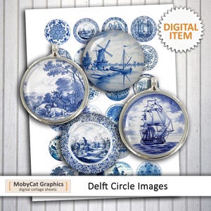 Delft Circle Images - Digital Collage Sheet (instant Download) - Etsy