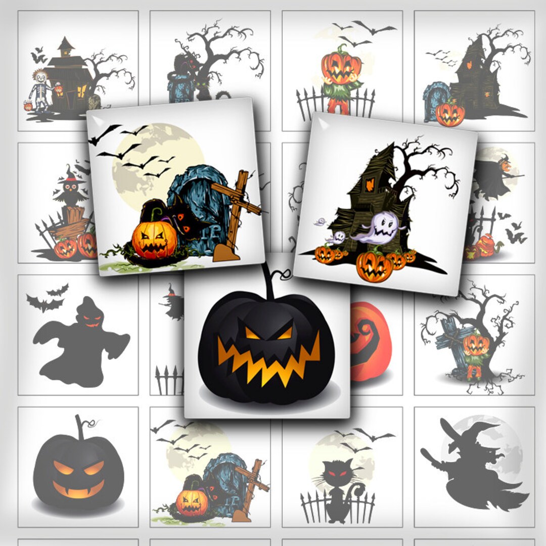 Halloween Square Images 1.5 Inch 1 Inch Printable Images for Pendants ...