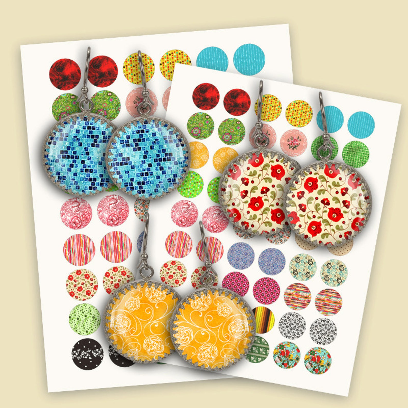 Colorful Seamless Patterns Digital Collage Sheet 18 Mm 1.5 - Etsy