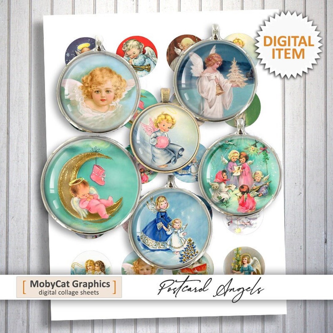 Postcard Angels Digital Collage Sheet Printable Circles 20mm 1 Inch ...