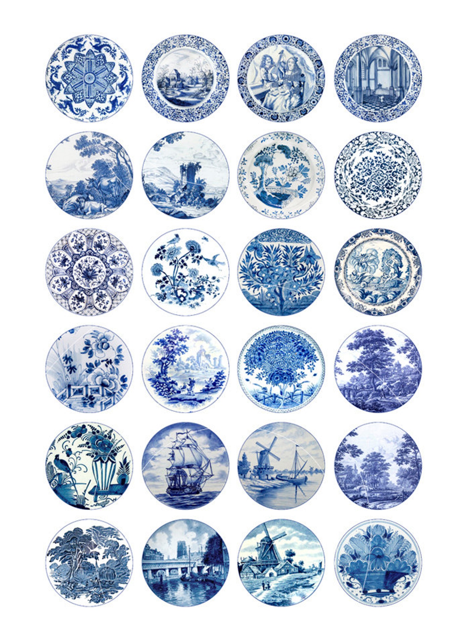 Delft Circles Digital Collage Sheet 20mm 18mm 16mm 14mm 12mm Printable ...