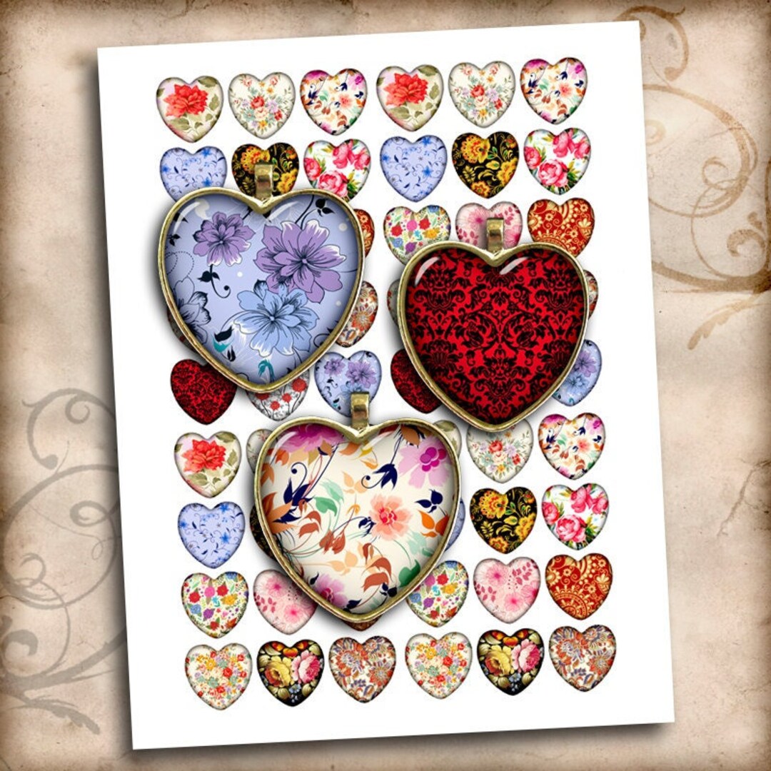 Flower Patterns Heart Shaped Printable Images Downloadable Digital ...