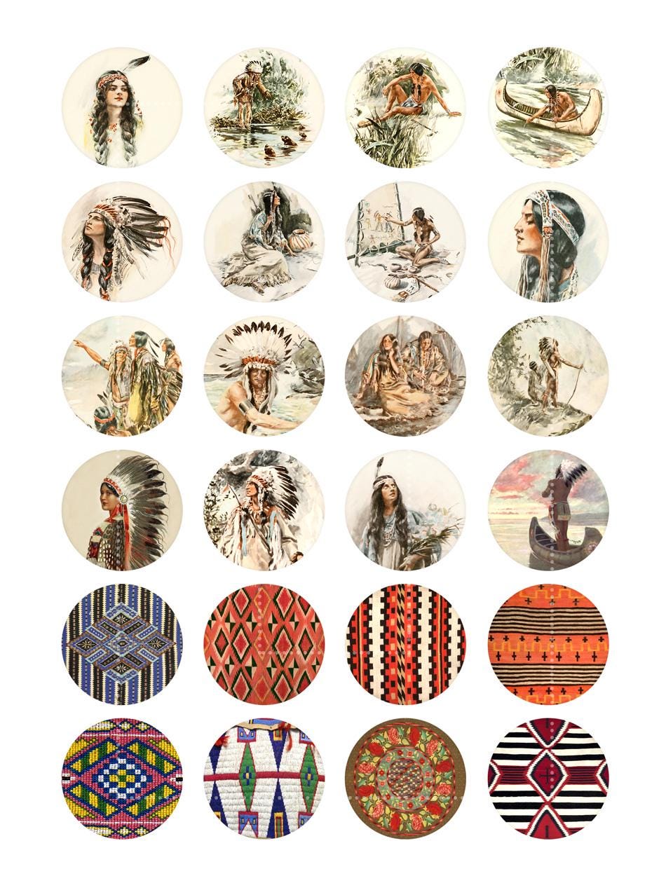 Native American Collage Sheet Circles 1.5" 30 Mm 1" 25 Mm 20mm for ...