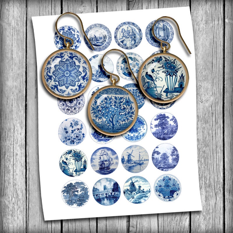 Delft Circles Digital Collage Sheet 20mm 18mm 16mm 14mm 12mm Printable ...