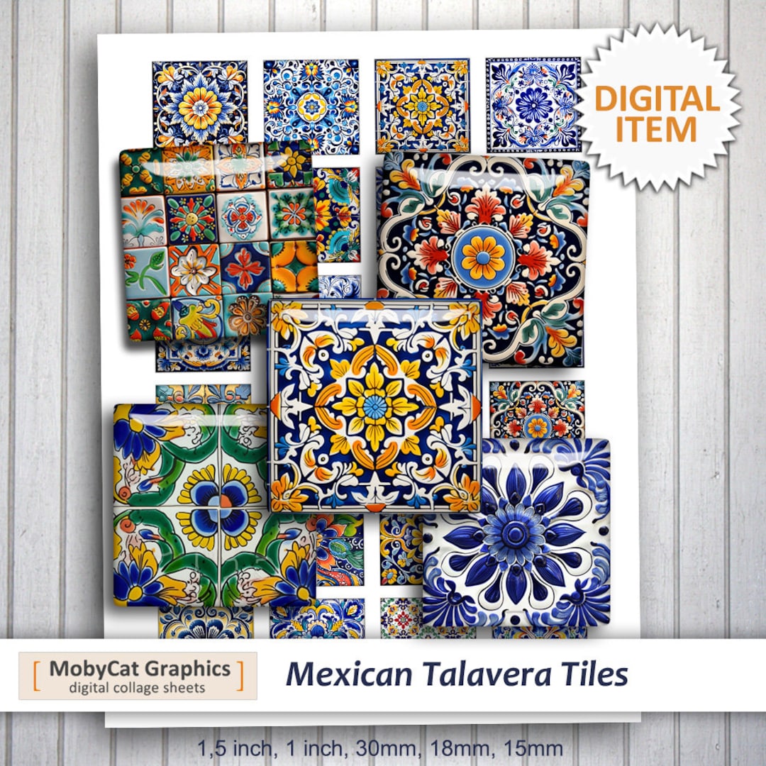 Mexican Talavera Tiles 15mm 18mm 30mm 1 Inch 1.5 Inch Printable Square ...