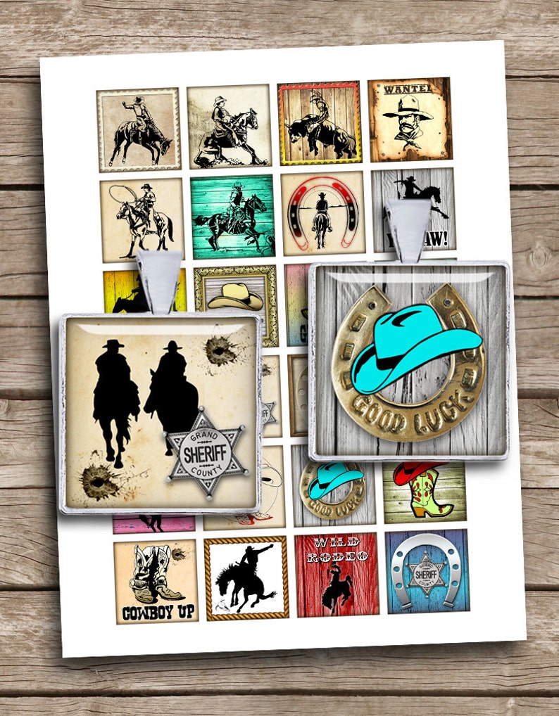 Cowboys Printable Squares 1x1" 0.75x0.83" 1.5x1.5" for Jewelry Scrabble ...