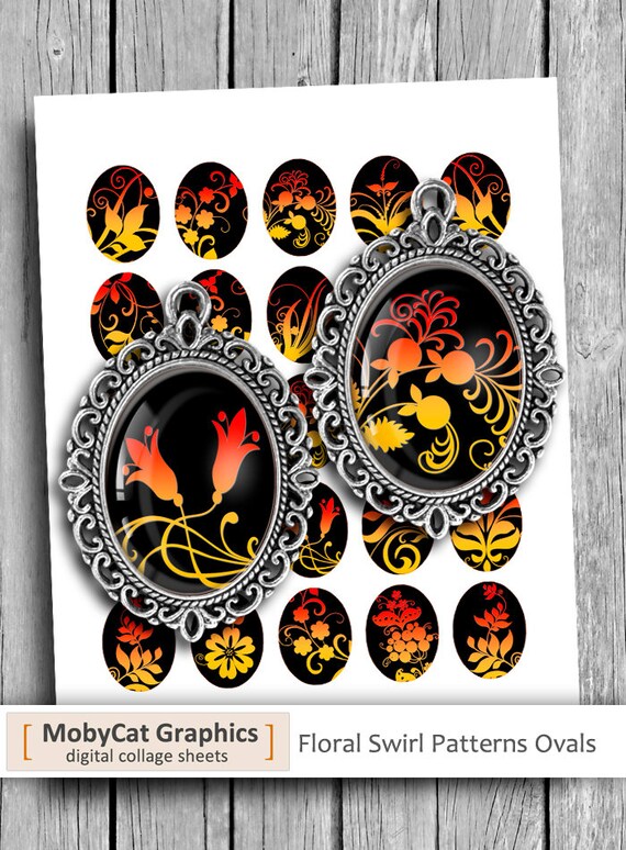 Floral Swirl Patterns Printable Oval Images 13x18mm 30x40mm - Etsy