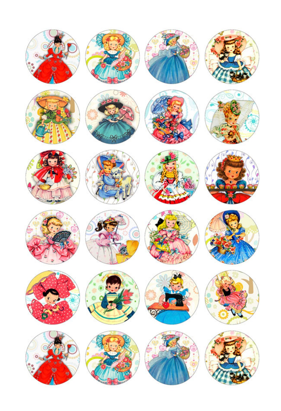 Cute Retro Girls Circle Printable Images 20mm 25mm 30mm 1" 1.5" for ...