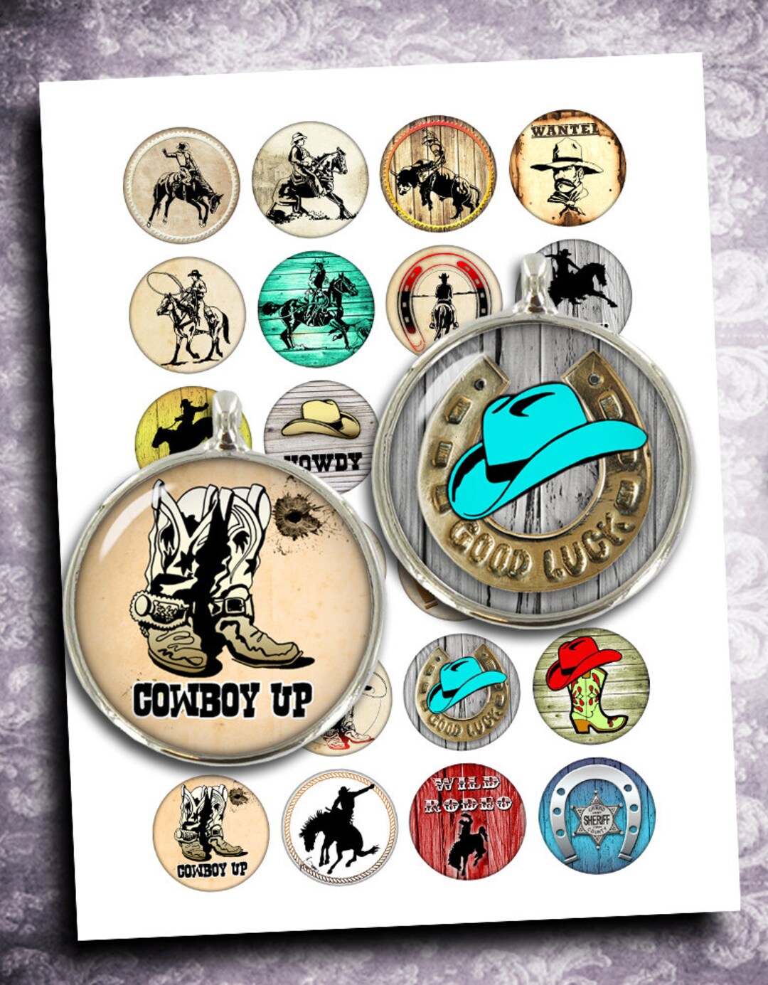 Cowboy Round Images 2 Inch Rodeo Printable Round Images Cabochon ...