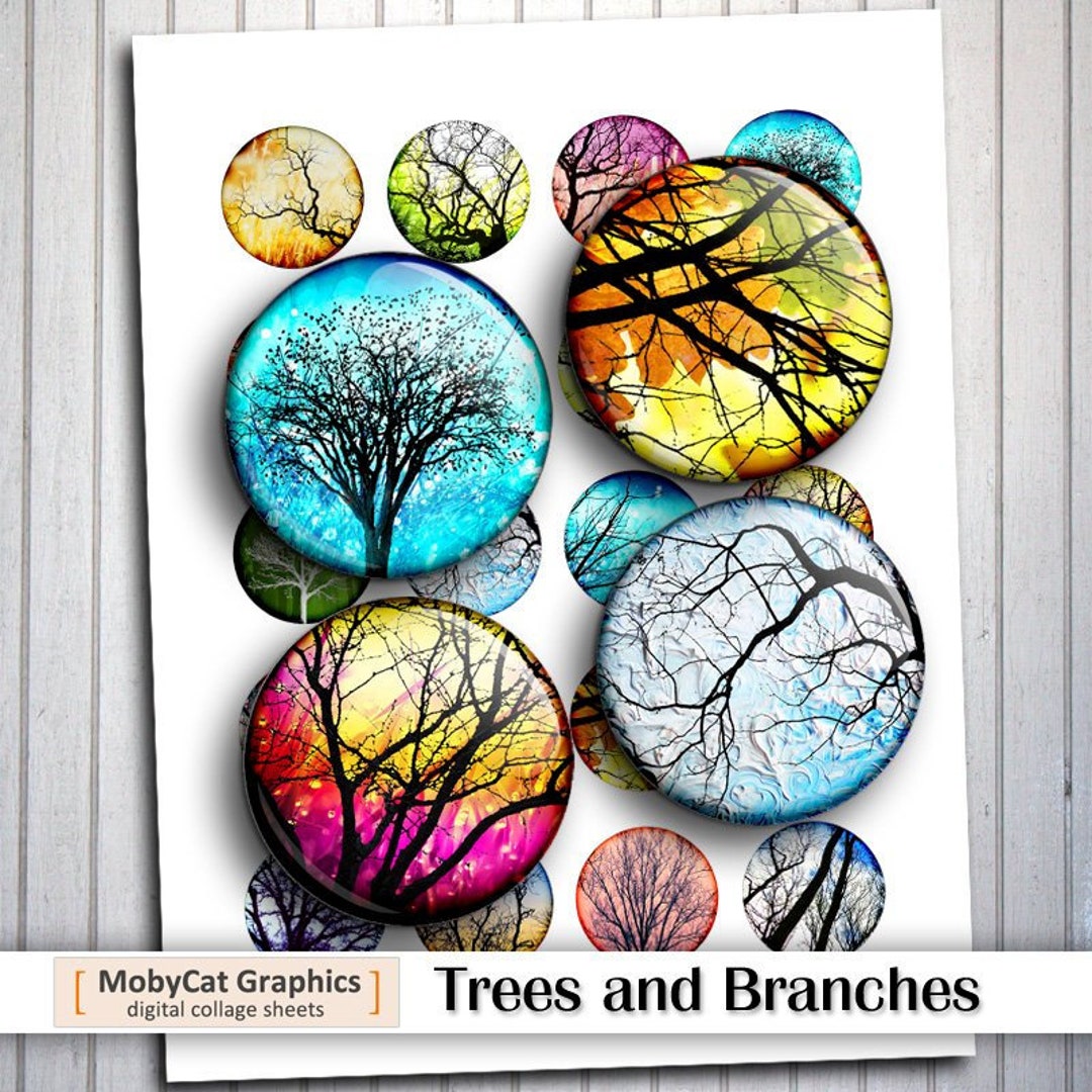 Trees and Branches Digital Collage Sheet 20mm 25mm 40mm 1