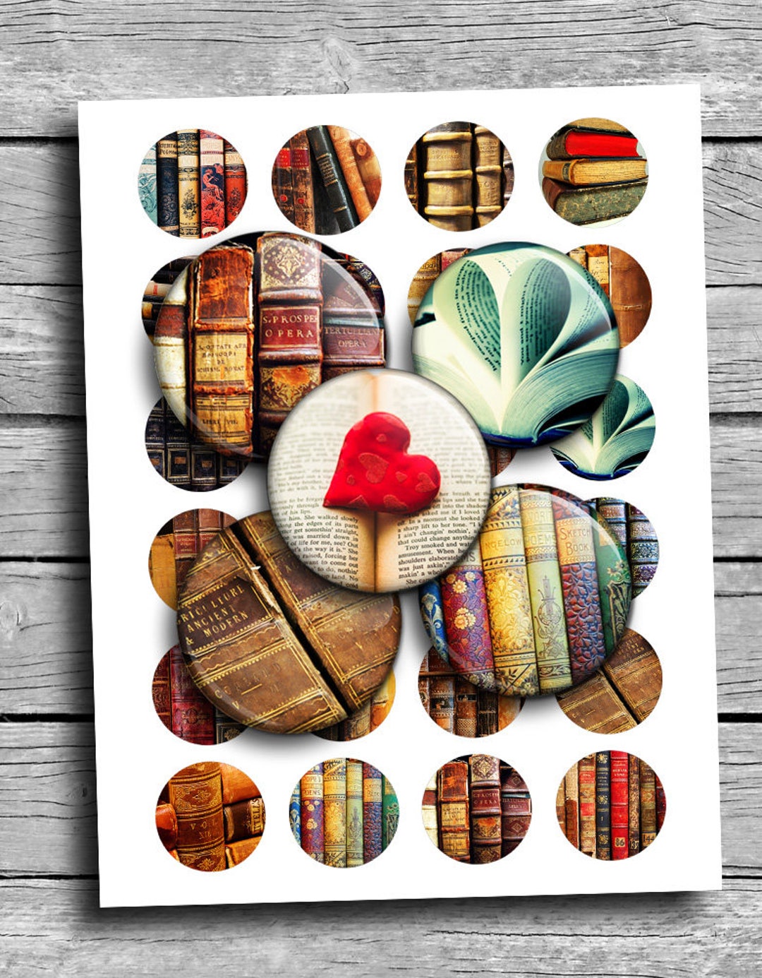 Old Books Digital Collage Sheet 18mm 25mm 1 Inch 1.5 Inch Round ...
