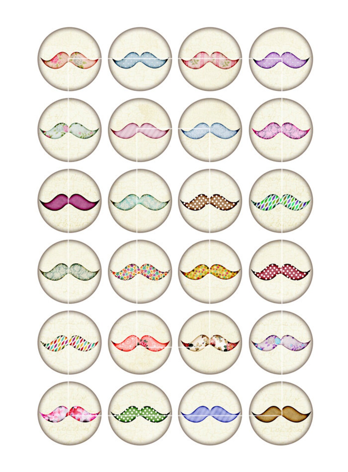 Mustache Circle Images Digital Collage Sheet for Jewlery - Etsy