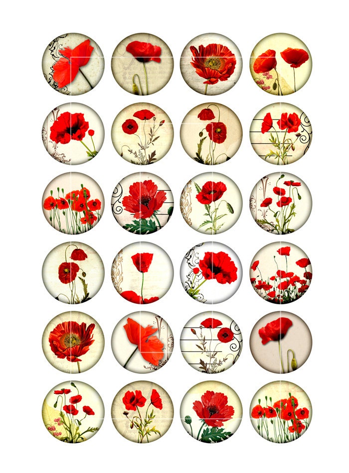 Poppy Circle Printable Images 1 Inch 20mm 25mm 1.5 Inch 30mm - Etsy
