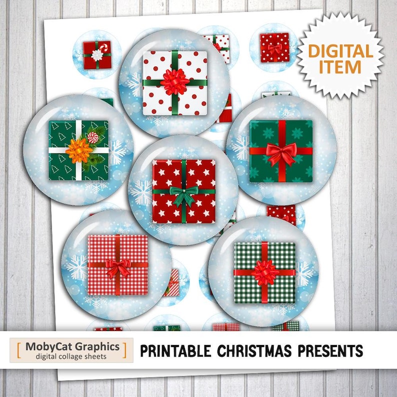 Printable Christmas Presents Digital Collage Sheet 20mm 25mm 30mm 1" 1. ...