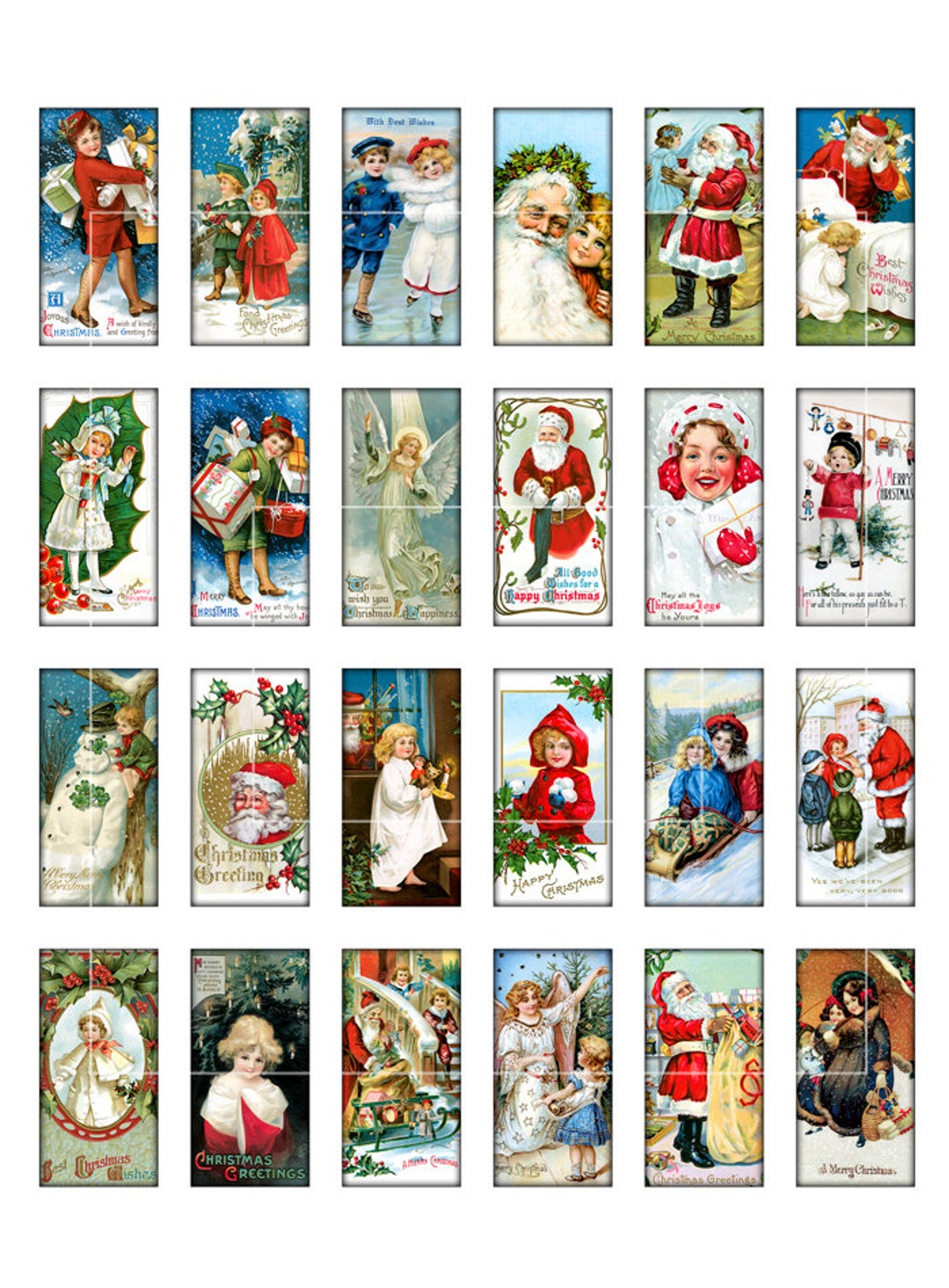 Vintage Christmas Domino Tiles 1x2 Inch, 0.75x1.5 Inch Bamboo Size for ...