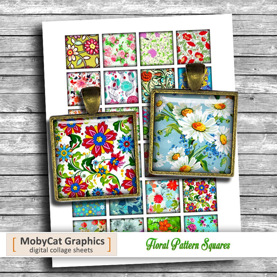 Floral Patterns Square Digital Collage Sheet 1x1" 1.5x1.5" Square ...
