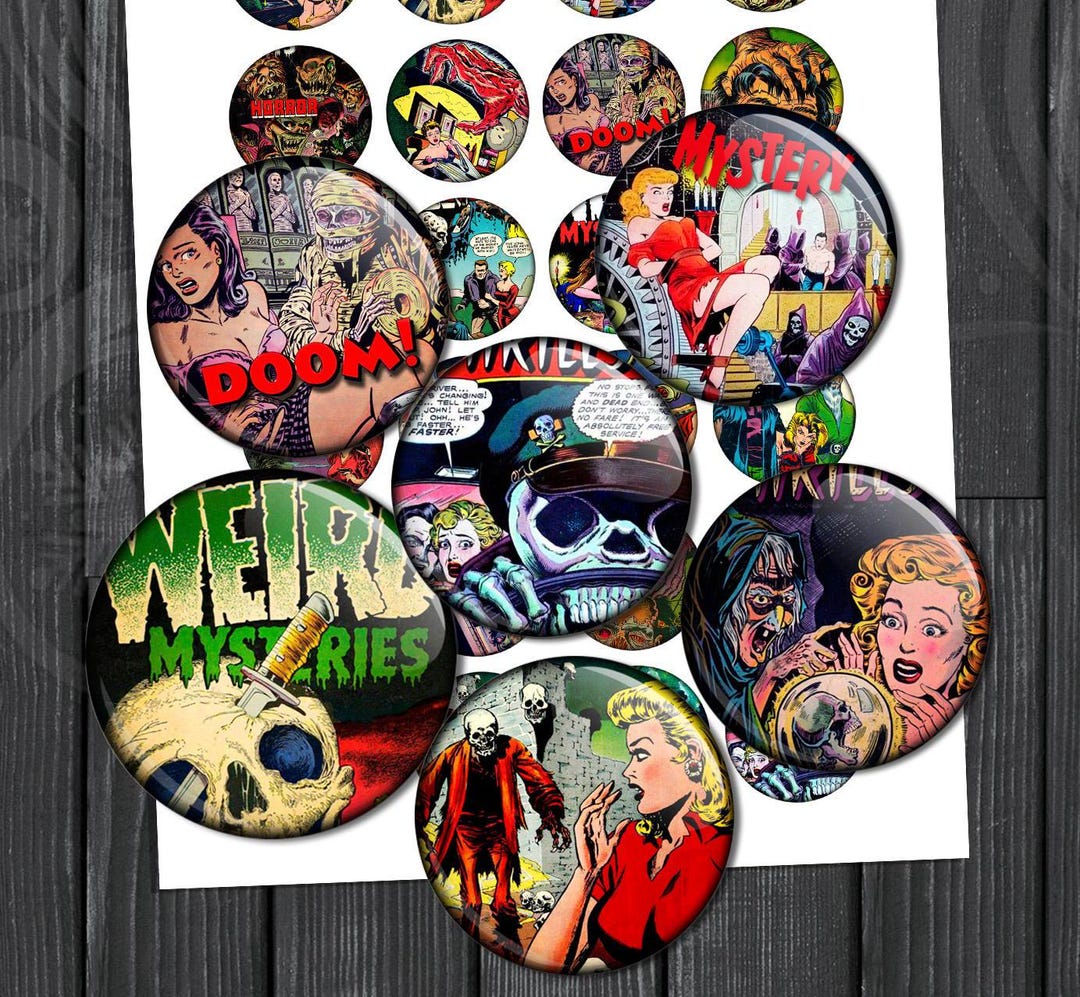 Horror Comics Digital Collage Sheet Circle Printable Images 1.313", 1 ...