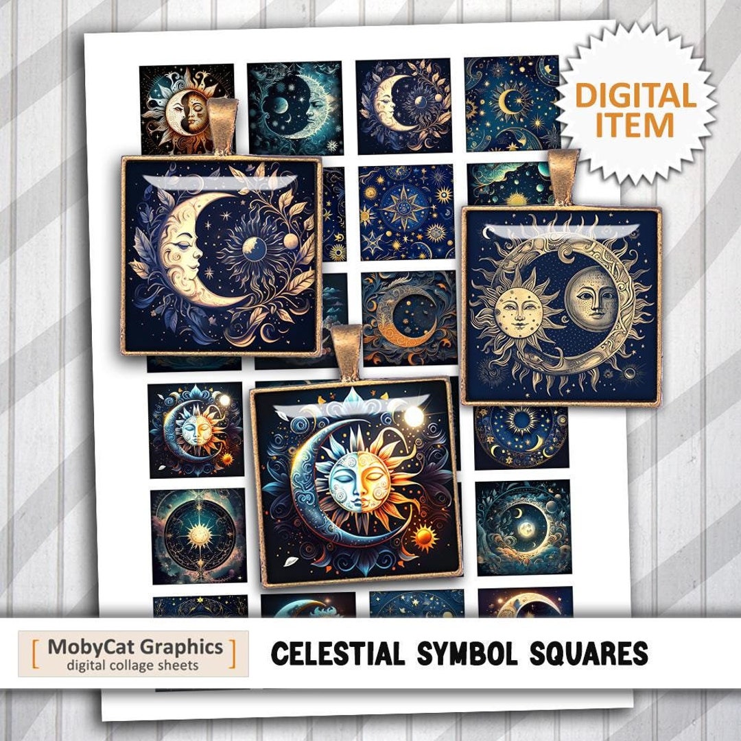 Celestial Symbol Squares Digital Collage Sheet 25mm 30mm 1 Inch 1.5 ...