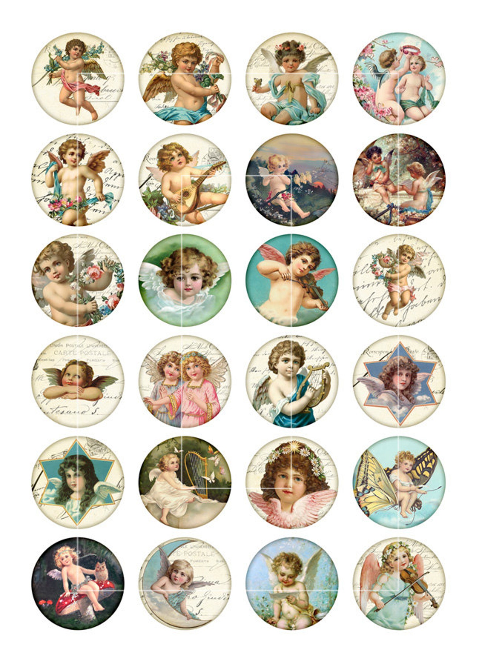 Victorian Angels Printable 20mm 1 Inch 25mm 1.5 Inch Cherubs Images for ...
