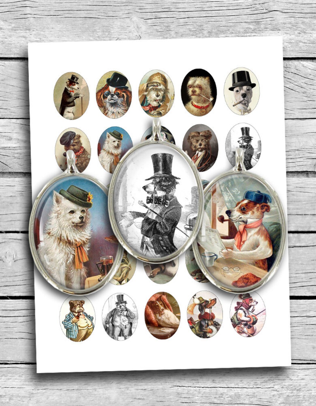 Victorian Dogs in Clothes 30x40 22x30 18x25 13x18 Oval Digital Cabochon ...