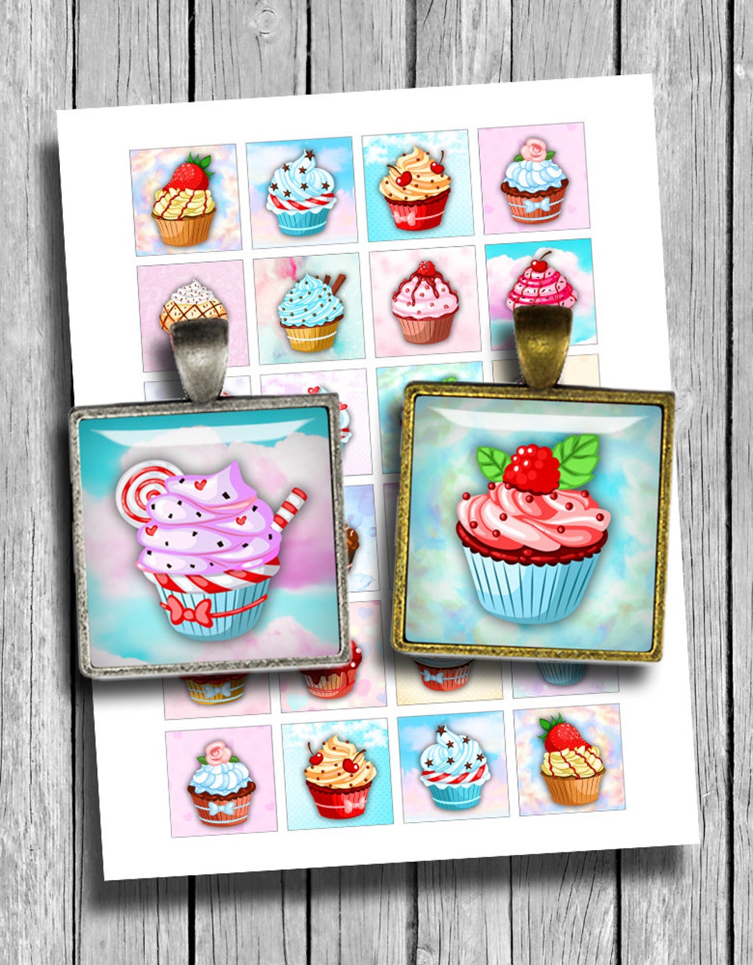 Yummy Cupcakes Digital Collage Sheet 1x1" 0.75x0.83" 1.5x1.5" Squares ...